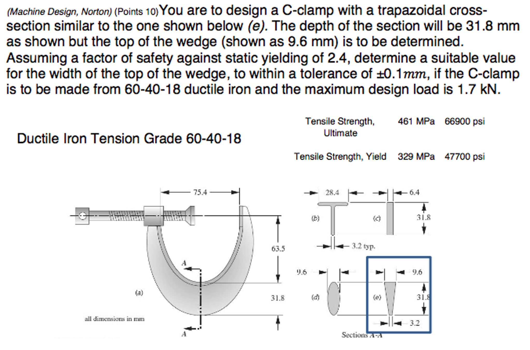 You are to design a C-clamp with a trapezoidal | Chegg.com