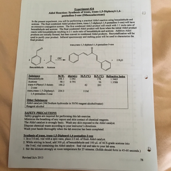 Solved Aldol Reaction: Synthesis of trans, | Chegg.com