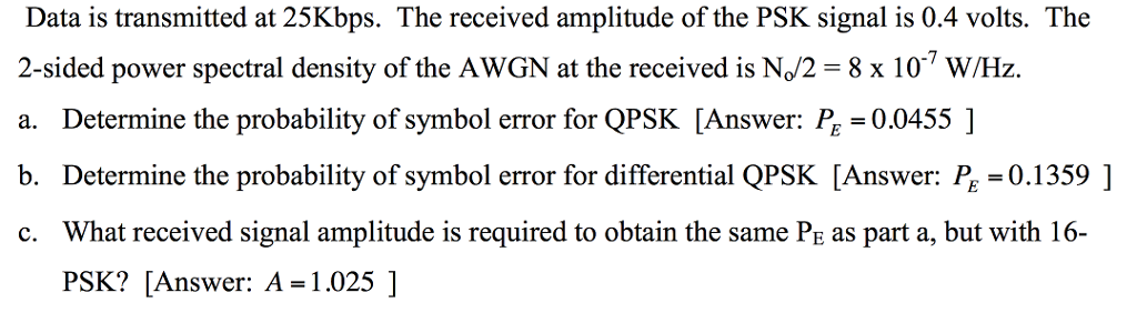 Data is transmitted at 25Kbps. The received amplitude | Chegg.com