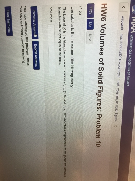 Solved Use calculus to find the volume of the following | Chegg.com