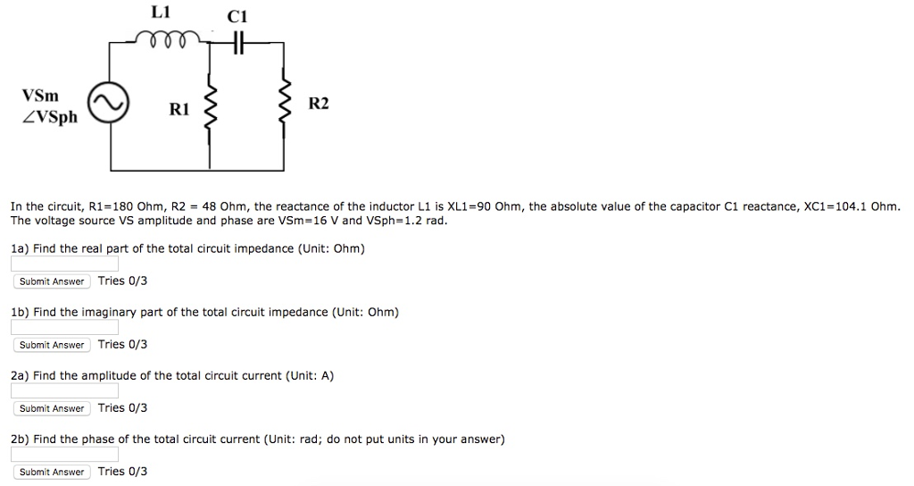 Solved L1 C1 VSm R2 R1 VSph In the circuit, R1 180 Ohm, R2 | Chegg.com