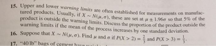 Solved Upper and lower warning limits are often established | Chegg.com