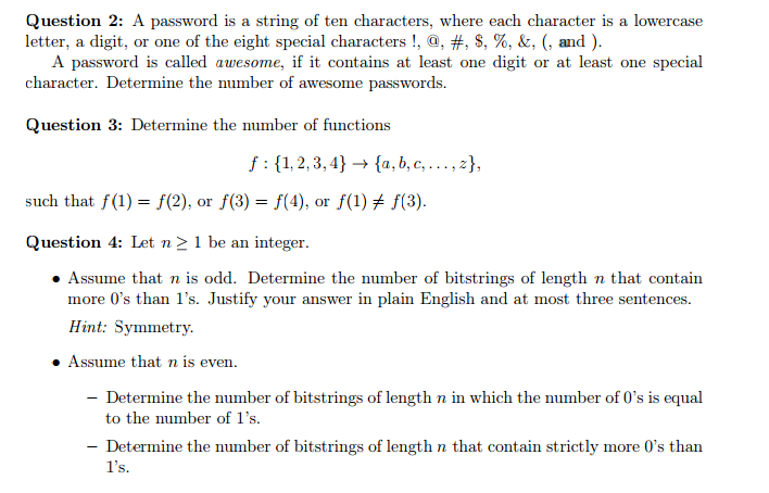 Solved Question 2: A password is a string of ten characters, | Chegg.com