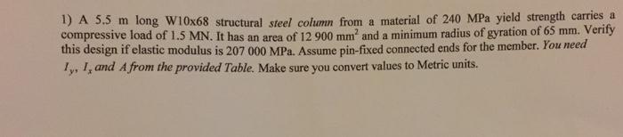 Solved I) A 5.5 m long W10x68 structural steel column from | Chegg.com