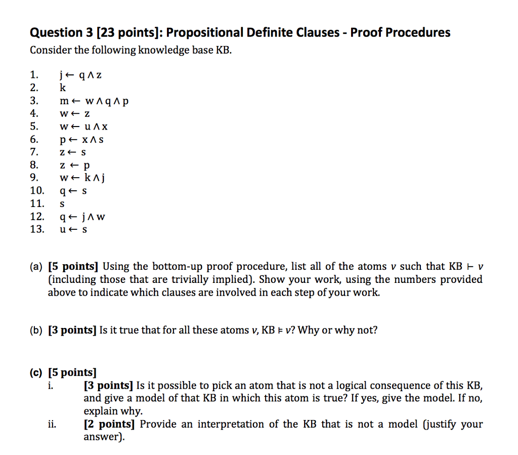 Propositional Definite Clauses- Proof Procedures | Chegg.com