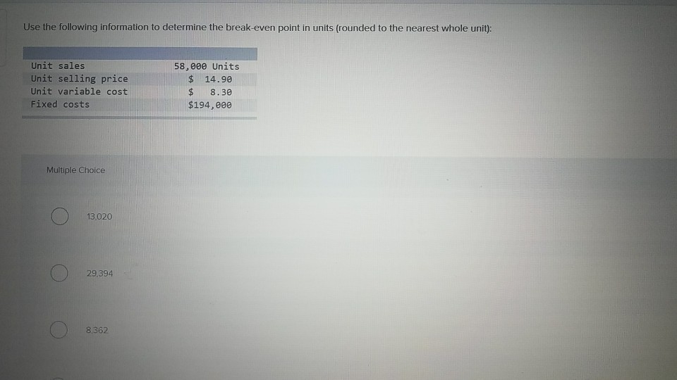 Solved Use the following information to determine the | Chegg.com