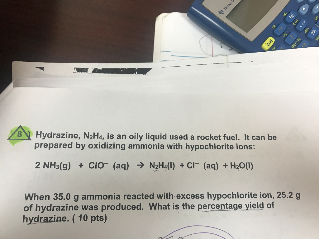 Solved A Hydrazine, N_2H_4, is an oily liquid used a rocket | Chegg.com