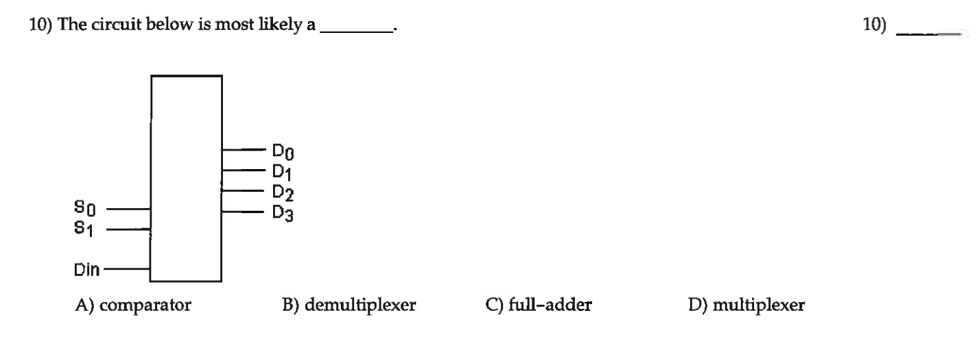 Solved 10 The Circuit Below Is Most Likely A A Comparator