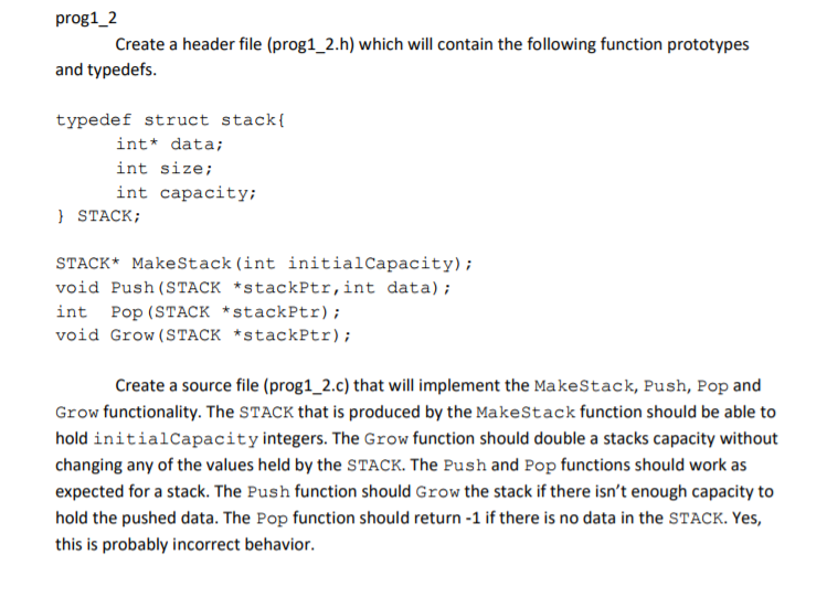 prog1 2 and typedefs. typedef struct stack Create a | Chegg.com prog1 2 and typedefs. typedef struct stack Create a | Chegg.com