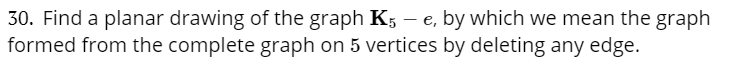 Solved 30. Find a planar drawing of the graph K5 - e, by | Chegg.com