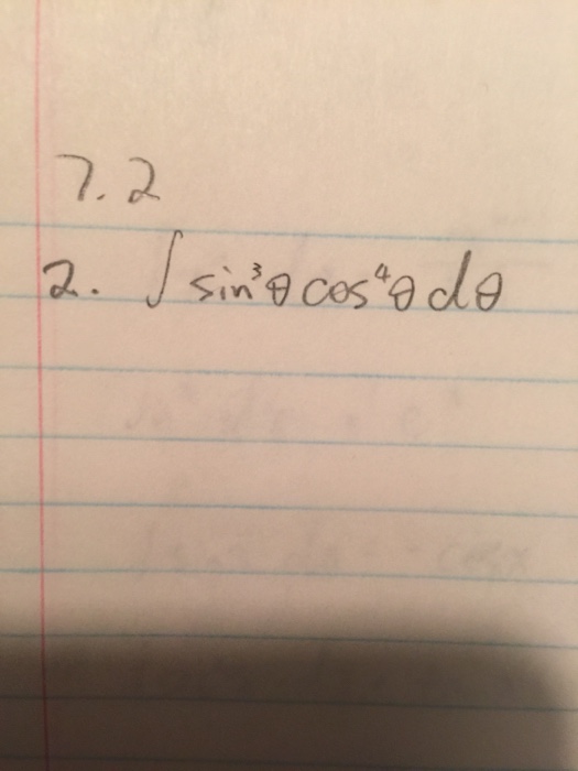 Solved 7.2 2. Integrate sin^3 Theta cos^4 Theta d Theta | Chegg.com