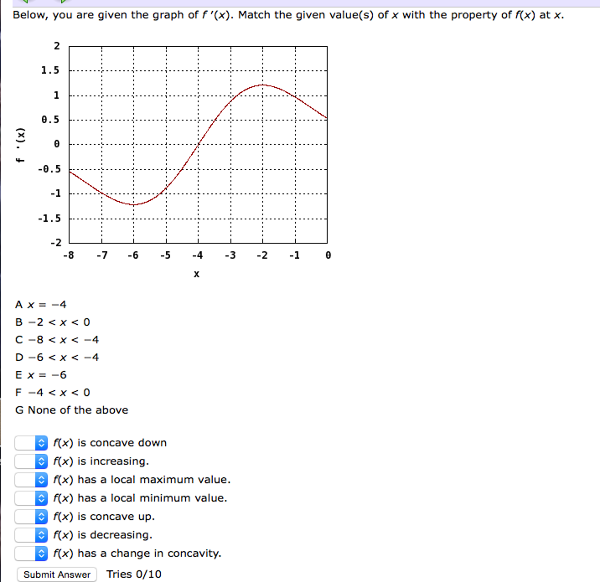 Solved Below, you are given the graph of f'(x). Match the | Chegg.com