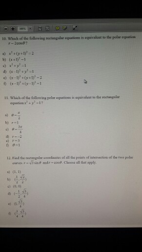 Solved 10.Which of the following rectangular equations is | Chegg.com