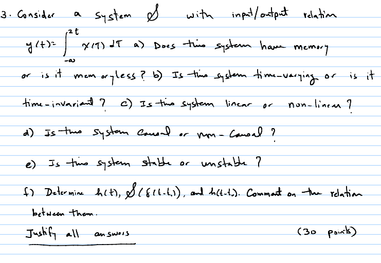 Solved Consider A System And With Inputoutput Relation Yt 