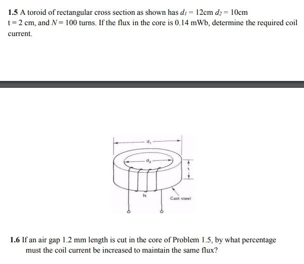 Solved 1.5 A toroid of rectangular cross section as shown | Chegg.com