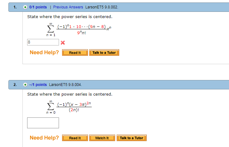 Solved 1. 0/1 points | Previous Answers LarsonET5 9.8.002. | Chegg.com