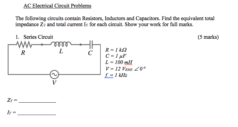 Solved AC Electrical Circuit Problems The following circuits | Chegg.com
