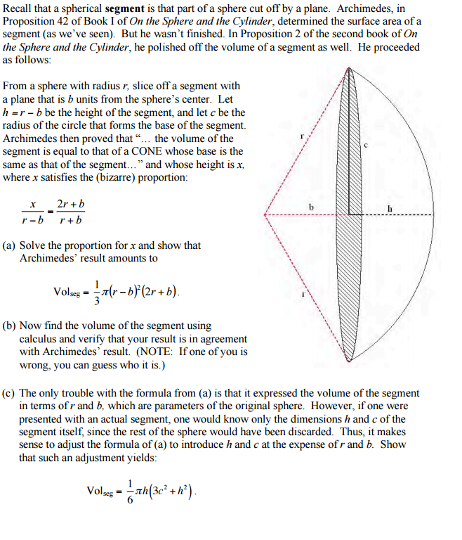 Solved Recall that a spherical segment is that part of a | Chegg.com