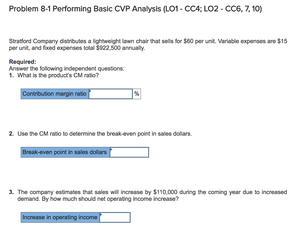 Solved Problem 8-1 Performing Basic CVP Analysis (LO1 - CC4; | Chegg.com