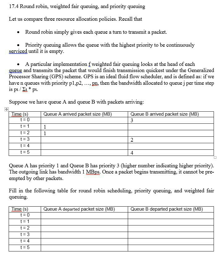 Solved Round robin, weighted fair queuing, and priority | Chegg.com