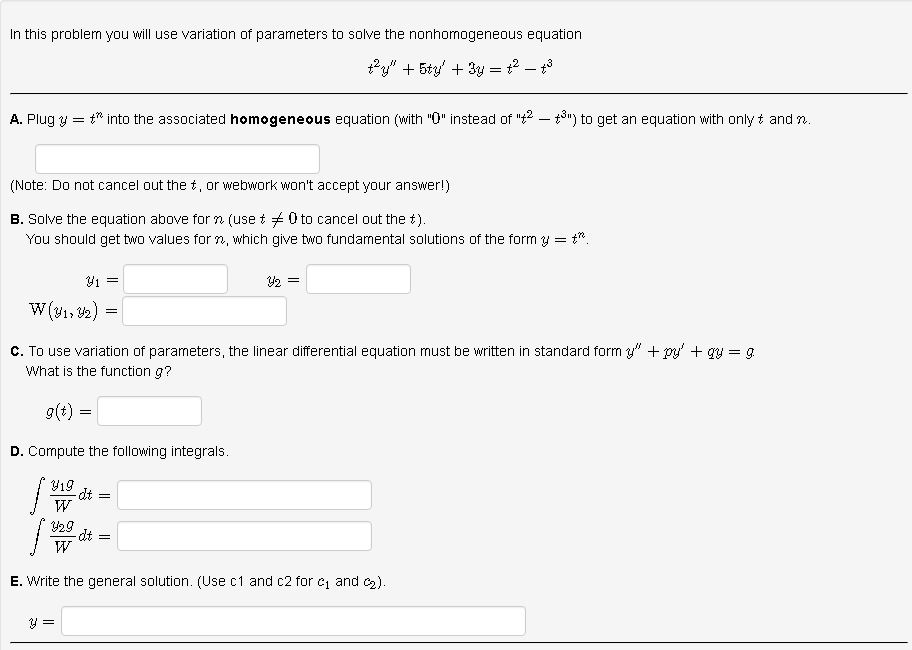 Solved In this problem you will use variation of parameters | Chegg.com