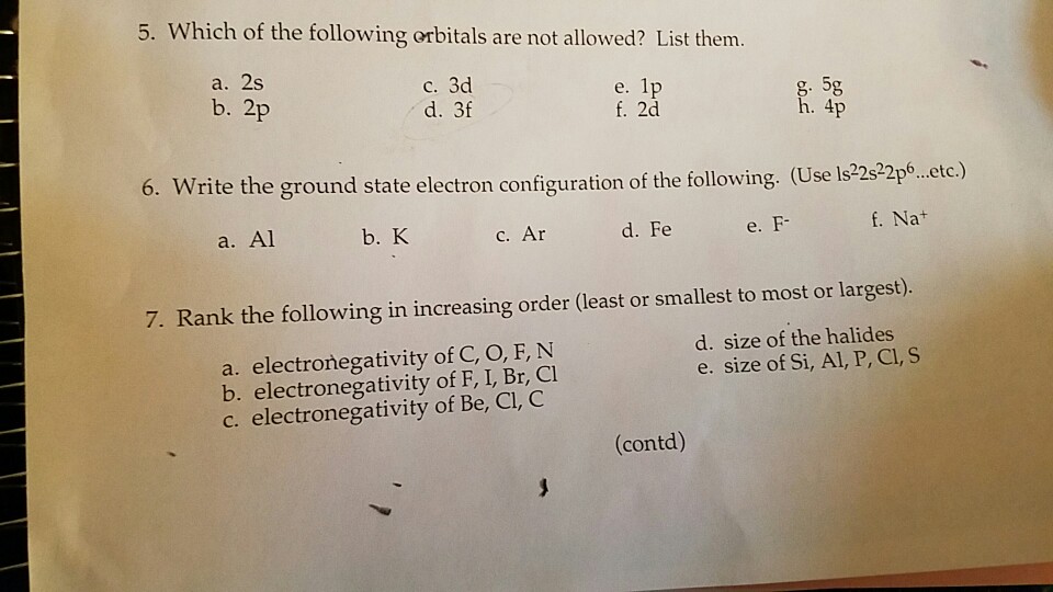 Solved Which of the following orbitals are not allowed? List | Chegg.com