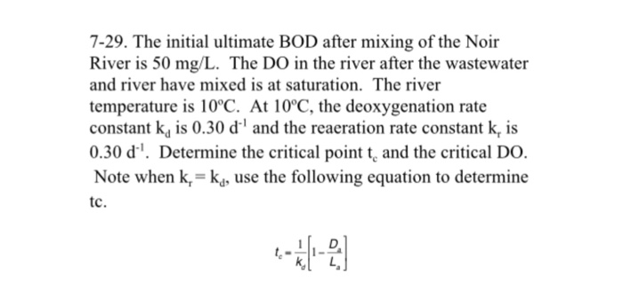 Solved The initial ultimate BOD after mixing of the Noir | Chegg.com