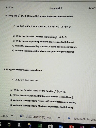 Solved Using the f(A, B, C) Sum-Of-Products Boolean | Chegg.com