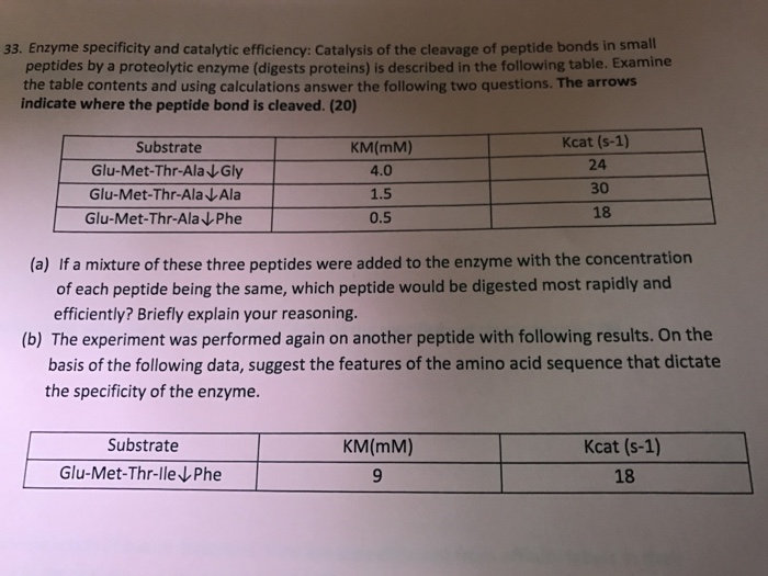 Solved Enzyme specificity and catalytic efficiency: | Chegg.com
