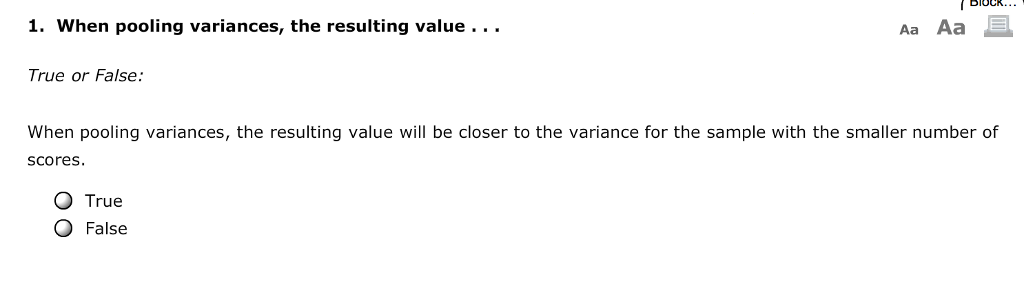 Solved When pooling variances, the resulting value will be | Chegg.com