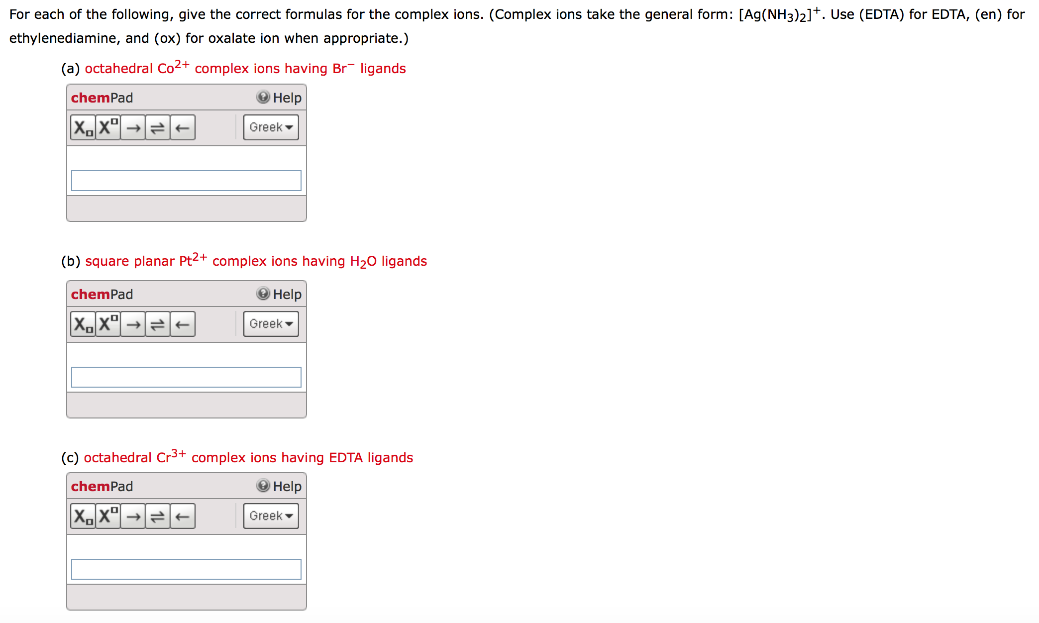 Solved ?For each of the following, give the correct formulas | Chegg.com