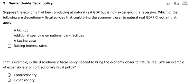 Solved 3. Demand-side fiscal policy Aa Aa Suppose the | Chegg.com