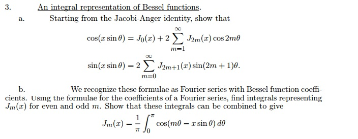 Solved 3. An integral representation of Bessel functions a. | Chegg.com