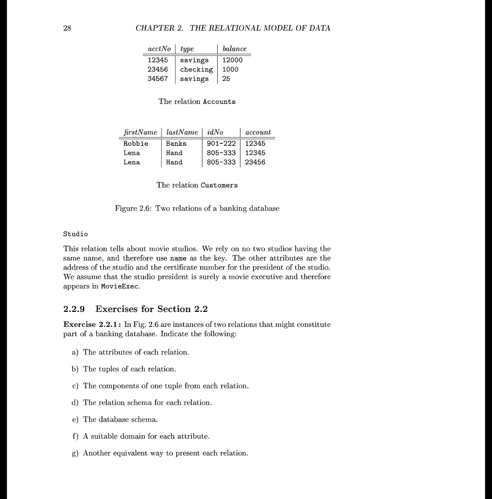 Solved 28 CHAPTER 2. THE RELATIONAL MODEL OF DATA acctNo | Chegg.com