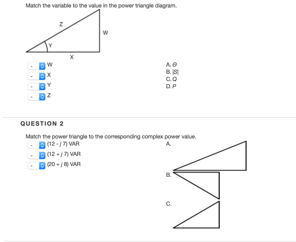 Solved Match the variable to the value in the power triangle | Chegg.com