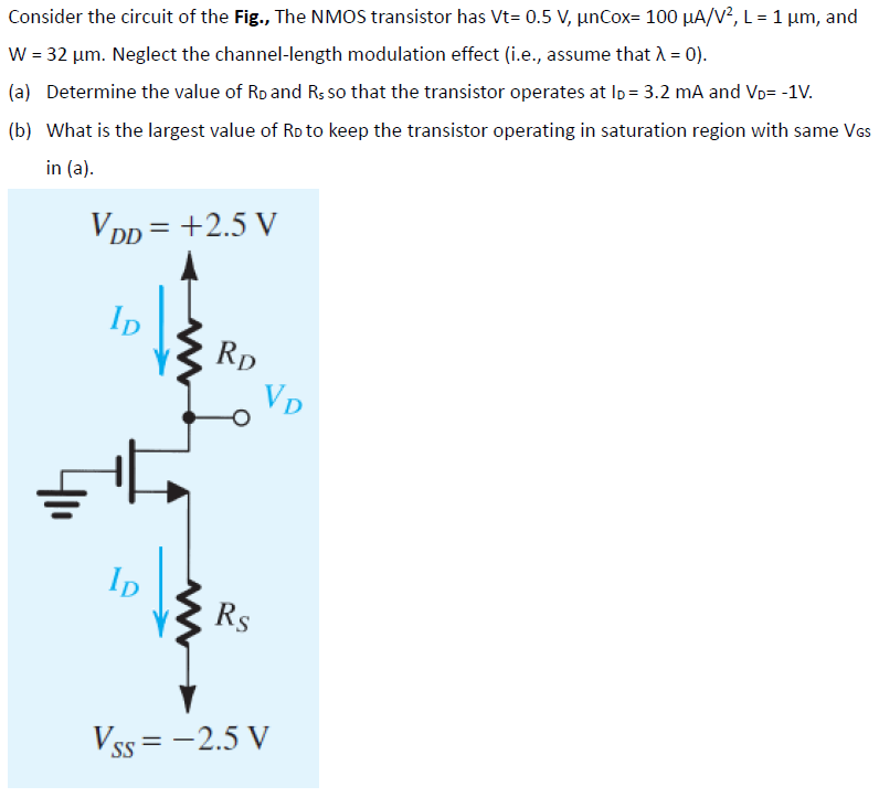 Solved Consider the circuit of the Fig., The NMOS transistor | Chegg.com