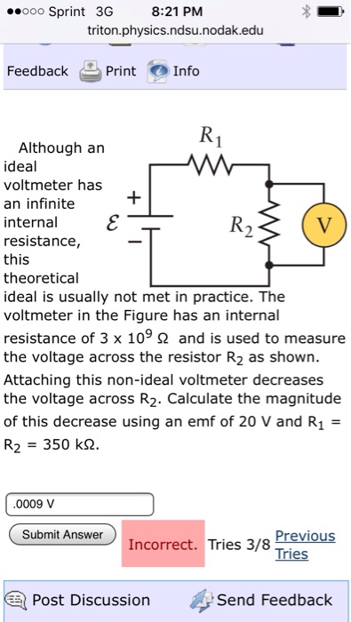 Solved Although an ideal voltmeter has an infinite internal | Chegg.com