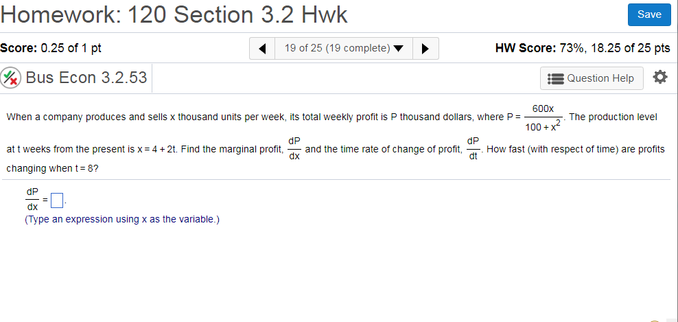 Solved Homework: 120 Section 3.2 Hwk Save Score: 0.25 of 1 | Chegg.com