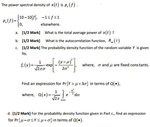Solved The power spectral density of x(t) is px(f). What is | Chegg.com