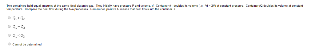 Solved ests volume le V at constant ressur ontainerta o | Chegg.com