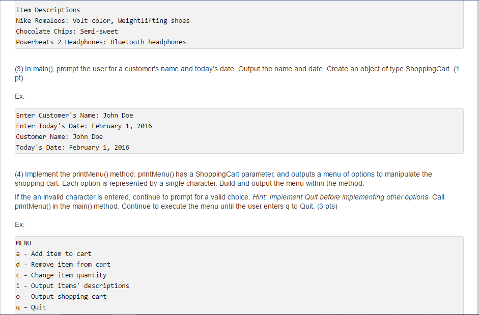 7.22 Program: Online shopping cart | Chegg.com