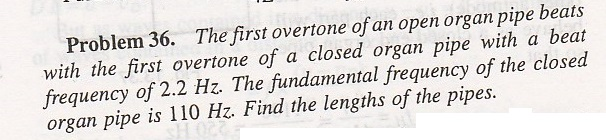 Solved Problem 36. The first overtone of an open organ pipe | Chegg.com