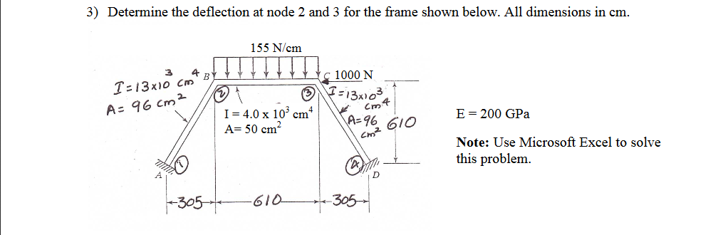 3) Determine the deflection at node 2 and 3 for the | Chegg.com