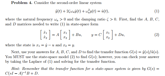 Consider the second-order linear system y(t) + 2 zeta | Chegg.com