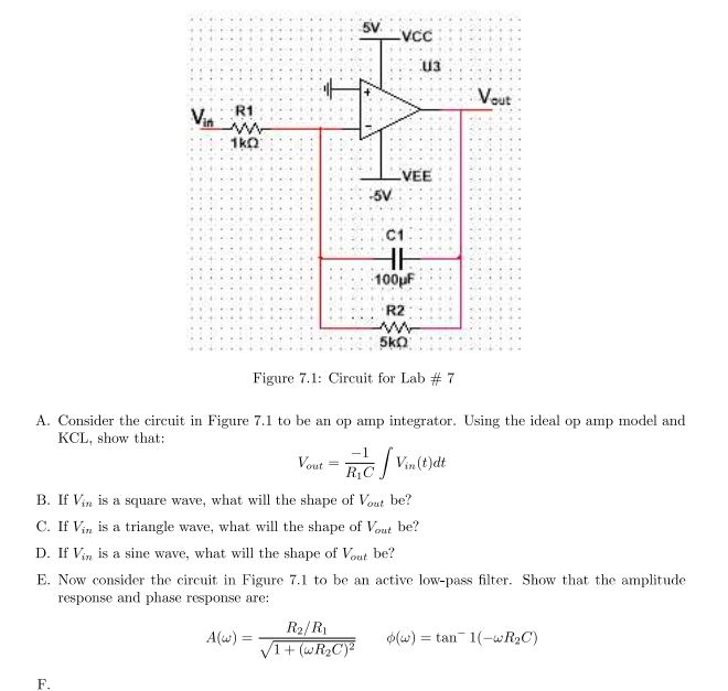 Solved U3 out VEE C1 100uF .R2 Figure 7.1: Circuit for Lab # | Chegg.com