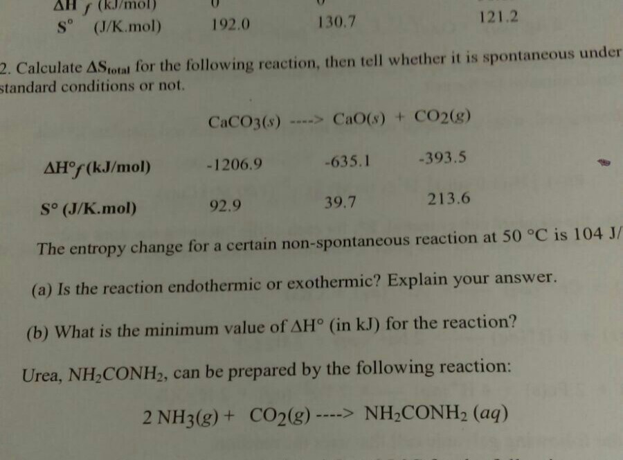 Solved Calculate Delta S_total for the following reaction, | Chegg.com