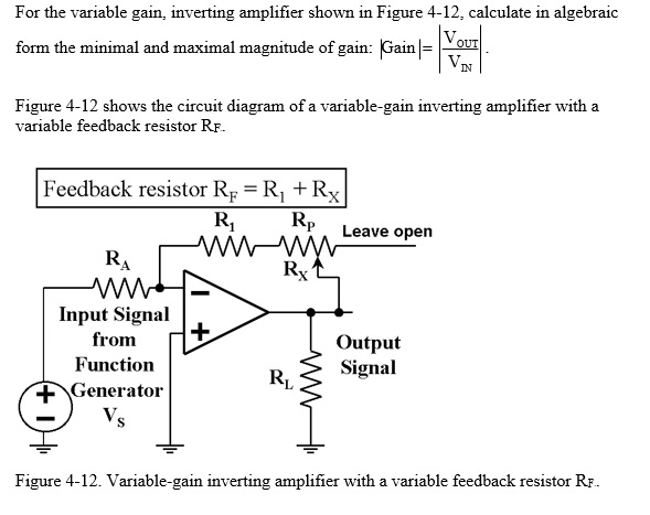 Solved For the variable gain, inverting amplifier shown in | Chegg.com