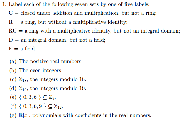 Solved Label each of the following seven sets by one of the | Chegg.com