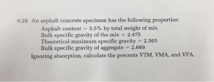 Solved An asphalt concrete specimen has the following | Chegg.com