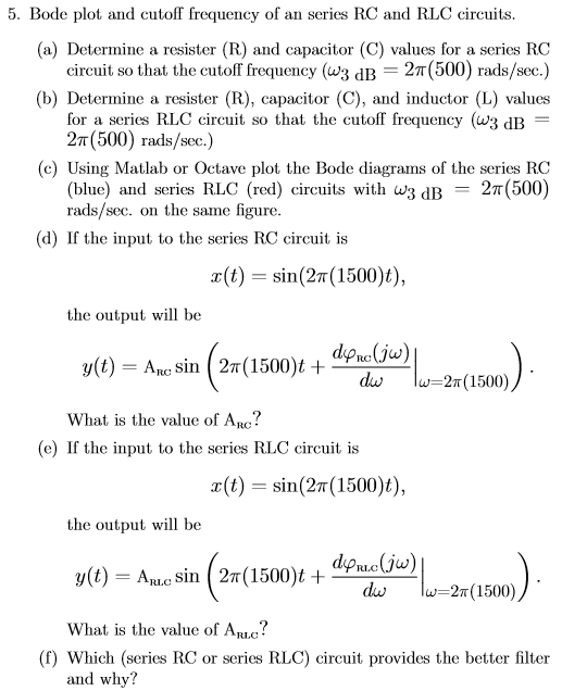 5. Bode plot and cutoff frequency of an series RC and | Chegg.com